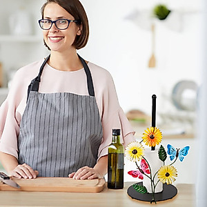 Starsoul Butterfly Sunflower Napkin Holder Black Metal Standing Paper Towel Holders Weighted Rustic Paper Roll Holder Decorative Paper Towel Holder Countertop for Kitchen