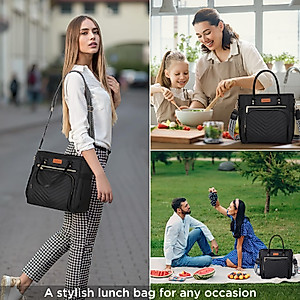 Jomddems Lunch Bag Women,Insulated Lunch Box for Women Men with Shoulder Strap,Portable Reusable Large Adults Cooler Tote Bags for Work Picnic Hiking Beach (Black)