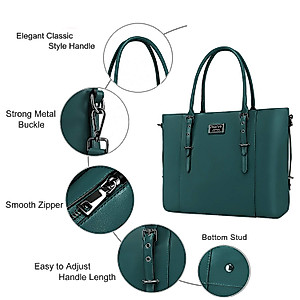 MOSISO PU Leather Laptop Tote Bag for Women (15-16 inch), Waterproof Large Capacity Business Work Briefcase Shoulder Laptop Bag, Deep Teal