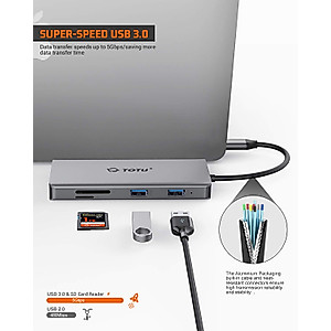 USB C Hub, Type C Hub, TOTU 11-in-1 Adapter with Ethernet, 4K USB C to HDMI, VGA, 2 USB3.0 2 USB2.0, Micro SD/TF Card Reader, Mic/Audio, USB-C Pd 3.0, Compatible for Mac Pro and Other Type C Laptops