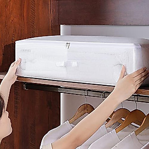 2-Pack Under Bed Storage Containers 58L Foldable PVC Bag Large Capacity Storage Containers with Strong Zipper, 3 Reinforced Handles, Low Profile Underbed Storage Bins for Clothes, Blankets, Shoes