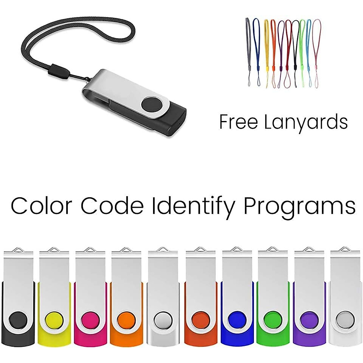ABLAZE USB 2.0 4GB Flash Drive 10 Pack with Lanyards and Swivel Thumb Drives (Mix Color)
