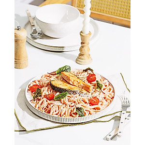 getstar 10.5” Ceramic Dinner Plates, Set of 4, Microwave & Dishwasher Safe, Salad Pasta Deep Plates with Embossments Set of 4