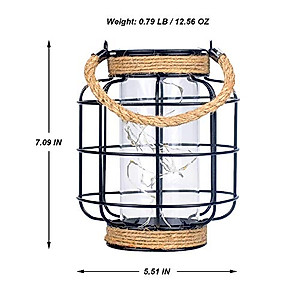 2 Pack Black Solar Lanterns Outdoor Waterproof Landscape Solar Lights for Garden Yard Porch Fence Patio Tree, 20 x Mini Warm White LEDs, Hemp Rope Handle