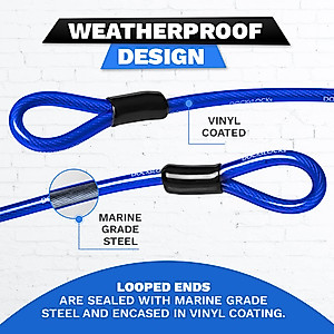 DocksLocks Weatherproof Straight Security Cable (5ft to 25ft Lengths) with Reinforced Looped Ends, Anti-Theft Protection for Kayaks, Bikes, Paddleboards, Outdoor Equipment, Bicycles and More 25ft