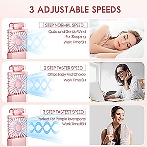 LIGHTDESIRE Handheld Fan with Crystal Stones, Mini Personal Fan Quiet Retractable, Cooling Portable Fan Rechargeable 3 Speeds Mode, Lady Small Fan for Desk Travel Makeup, Best Gifts for Women(Pink)