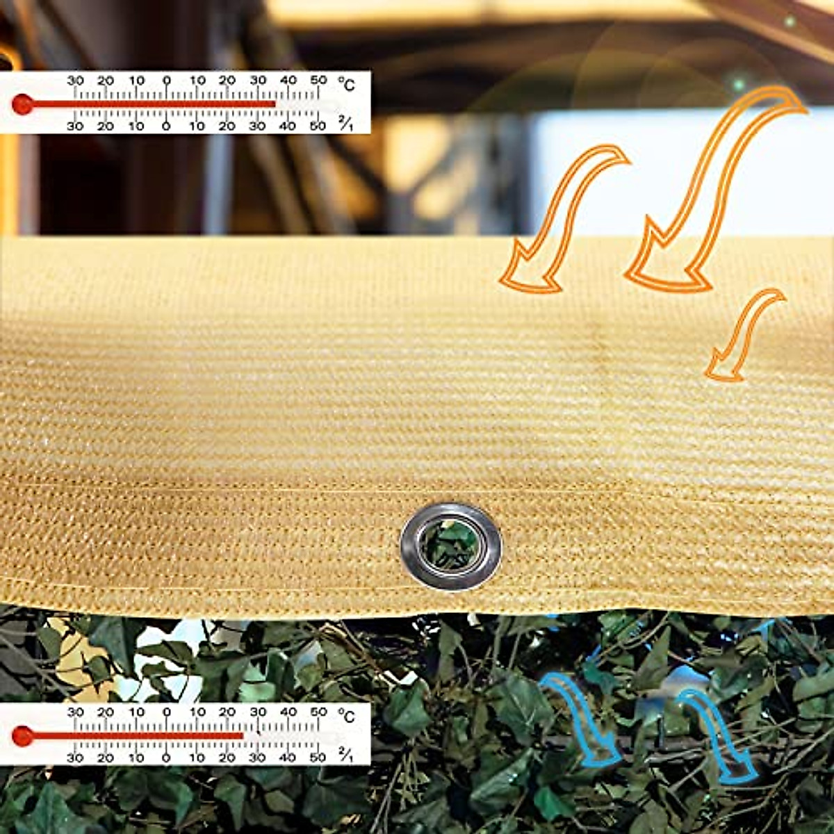 Sun Shades Outdoor Shade Sails Water Permeable & 95% Rectangle UV Block Shade Sail Patio Shades for Outside Shade Cloth for Gardens Back Yard Backyard ​Patio (6.5ft x 10ft, Beige)