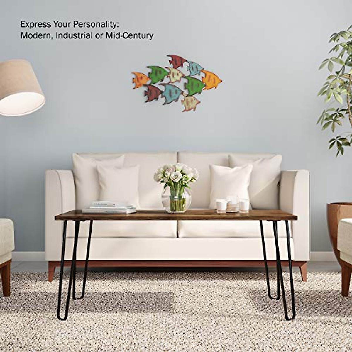 Lavish Home Coffee Table with Hairpin Legs, (L) 41.25” x (W) 19.5” x (H) 17.75”, Brown