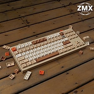 ZMX PBT Retro Keycaps,Cherry Profile Thick Dye-Sub Keycaps Set Full 143 Keys Custom Keycap for ISO ANSI 60% 65% 100% TKL Cherry MX Switches Mechanical Gaming Keyboard Vintage Beige Keycaps