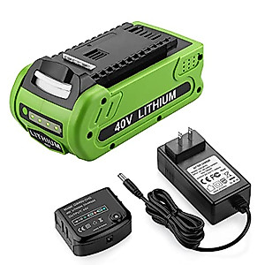 energup 40V Replacement for Greenworks 40V Lithium Battery 29472 29462 for GreenWorks 40Volt G-MAX Power Tools 29252 20202 22262 with a Greenworks 40V Battery Charger