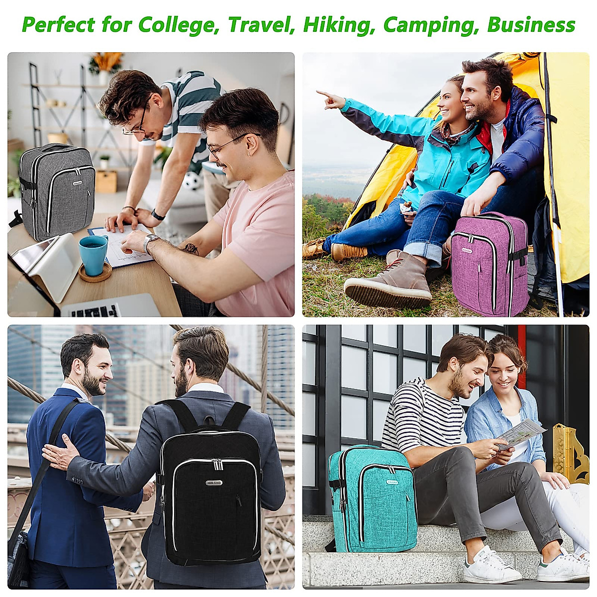 HXLGMD Large Travel Backpack for Women Men, Carry On Backpack Flight Approved, Water Resistant Luggage Daypack with Shoe Compartment Business Weekender Overnight Computer Bag Fits for 17 Inch Laptop