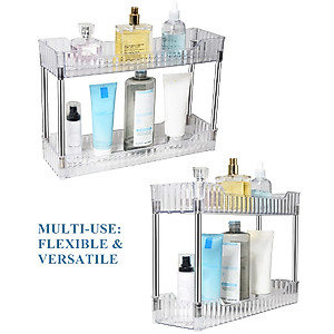 Slim 2-Tier Countertop Organizer for Bathroom Counter Shelf Skincare Organizer, Clear Acrylic Trays Shelf for Cabinet, Under Sink, Corner, Vanity Small Spaces -Toiletry, Makeup Multi-Storage