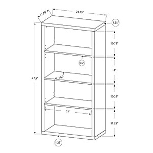 Monarch Specialties Bookcase - Sturdy Etagere with 3 Adjustable Book Shelves - 48”H (Grey)