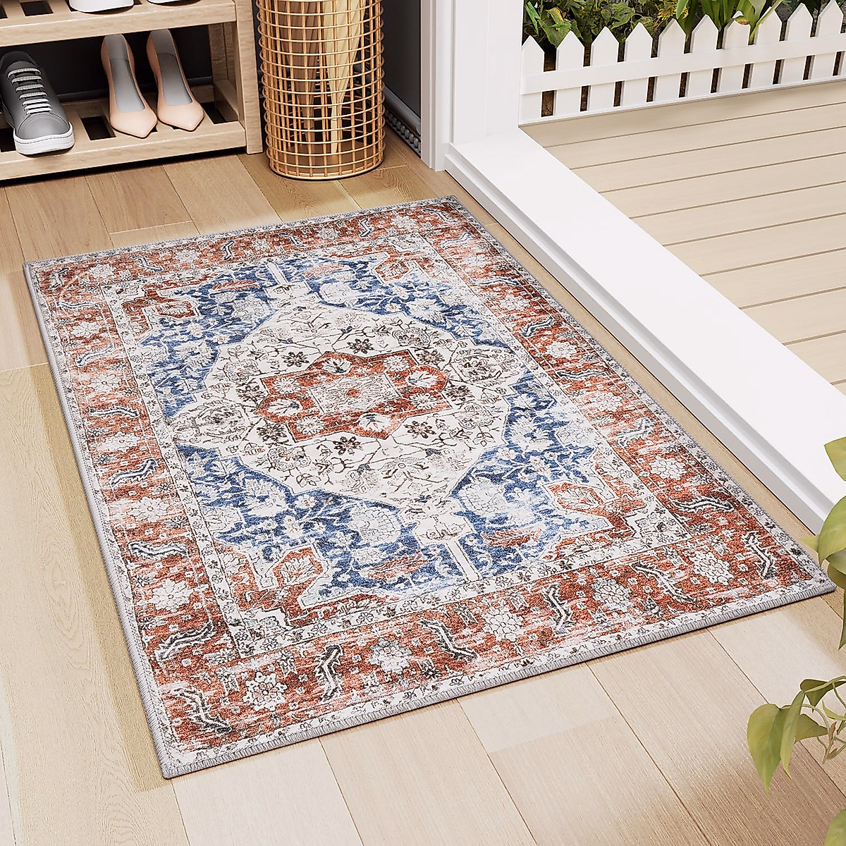 Hargiis Area Rug, 2x3 Entry Rug Non-Slip Washable Indoor Door Mat, Throw Rug for Bedroom Kitchen Entryway Bathroom, Low Pile Accent Rug for Entrance (Orange Red, 2x3 ft)