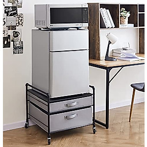 Fridge Stand Supreme - Drawer Organization - Black Frame with Gray Drawers