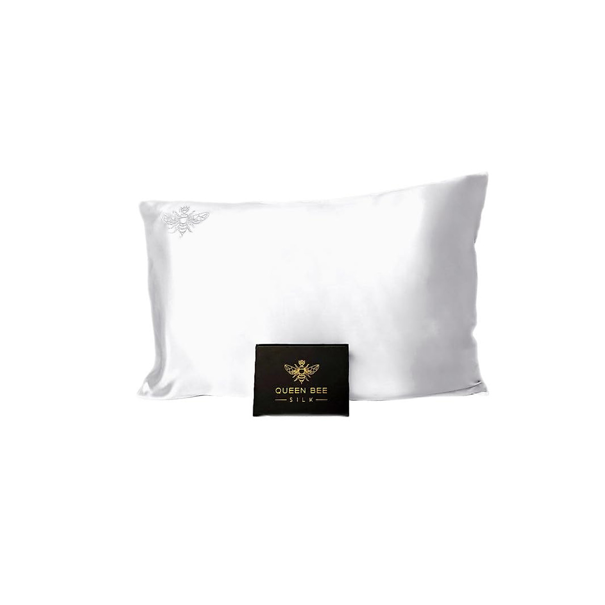 QUEEN BEE SILK - Silk Pillowcase for Hair and Skin - 22 Momme Mulberry Silk - Charmeuse Weave - Envelope Closure - Standard Size - White
