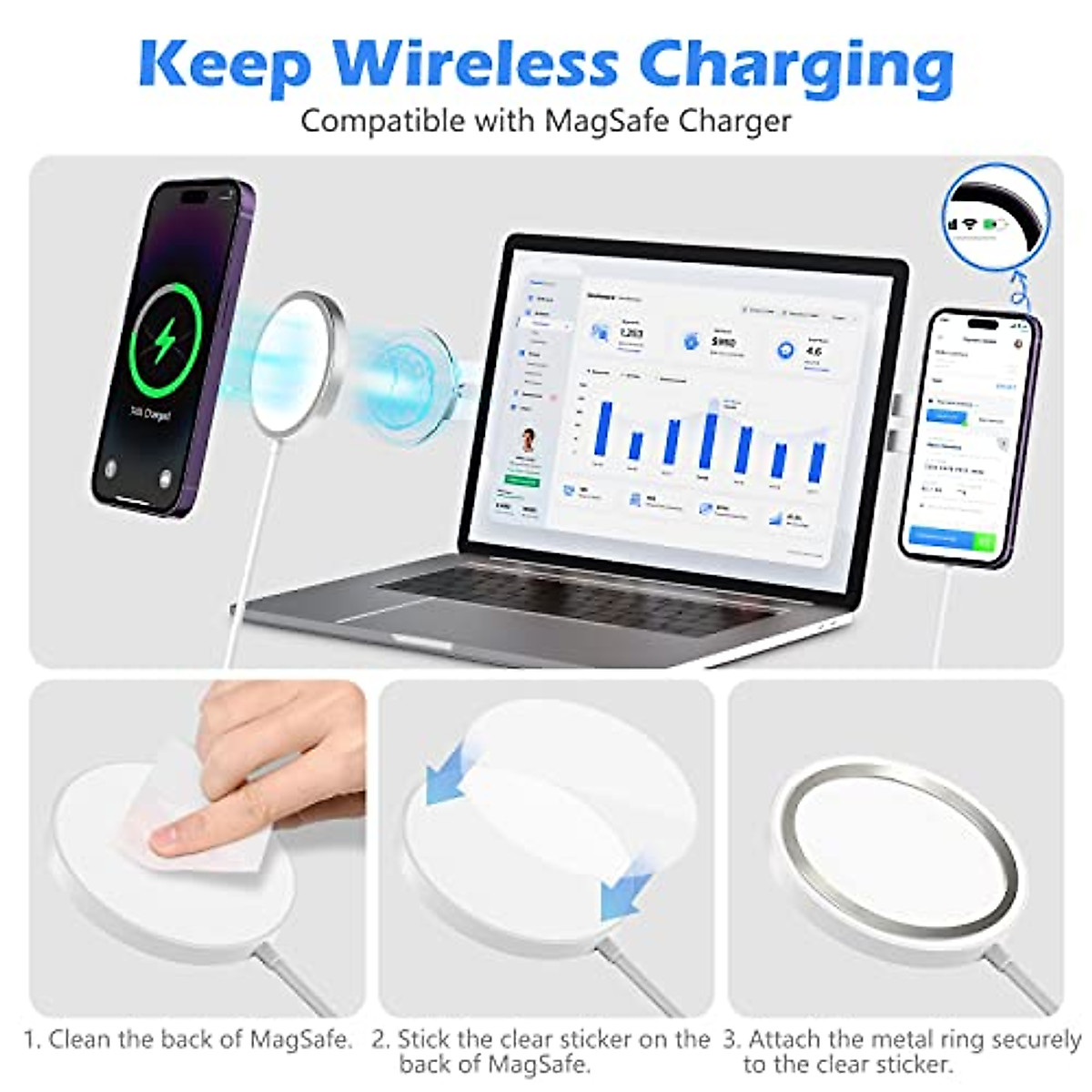 imluckies [Upgrated] Magnetic Laptop Phone Holder, 180° Adjustable Continuity Camera Mount Clip Compatible with Magsafe for iPhone 14 13 12 Series, for iOS 16 & MacBook macOS 13 Ventura, Silver