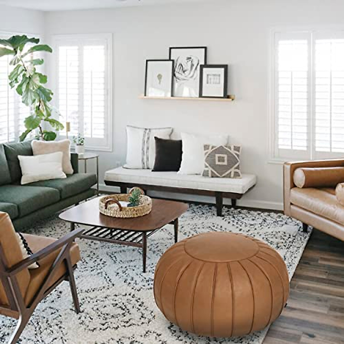 Thgonwid Handmade Foot Stool Ottoman Faux Suede Poufs 21.6" x 13" - Round Storage Floor Cushion Footstool for Living Room, Bedroom and Wedding, Unstuffed, Brown