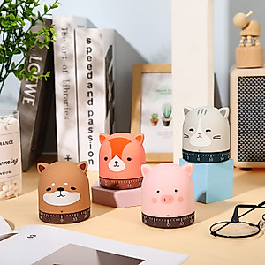 4 Pcs Kitchen Cooking Timer Animal Mechanical Timer 60 Minute Wind up Dial 360° Rotating Countdown Egg Reminder No Batteries Loud Ring Cartoon Alarm for Kids Time Management, Fox Pig Cat Dog(Animal)