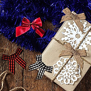 60 Pieces Christmas Mini Burlap Plaid Bows Black Red White Gingham Craft Ribbon Bow Flowers Appliques for Sewing, Scrapbooking, Xmas Tree Home Decoration DIY Making