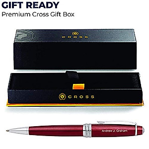 Dayspring Pens Cross Pen | Engraved/Personalized Cross Bailey Red Lacquer Ballpoint Gift Pen - Chrome Trim AT0452-8. Custom Engraving Included.