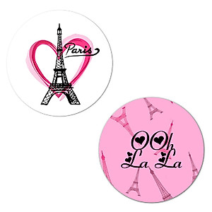 40 Paris Eiffel Tower Pink Round Stickers, 2 Inch Big Round Glossy Labels, Theme for Baby Shower, Birthday, Wedding, Bridal Shower, Great for Party Favors, Tags, Games and Supplies. Made in USA