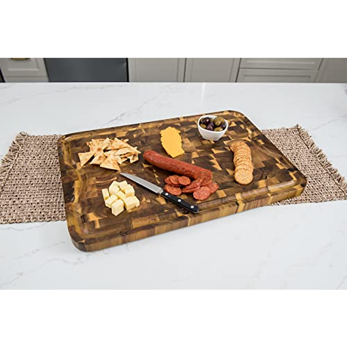 Lipper International 1260 Acacia Supreme End Grain Cutting and Carving Board with Juice Groove, 24" x 16" x 1"