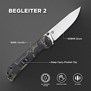 Kizer Begleiter 2 Pocket Knife 3.39 Inches S35VN Steel Blade Folding EDC Knife Raffir Handle Ki4458.2BA1