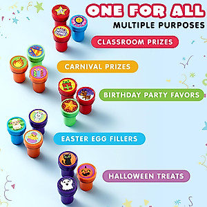 JOYIN 50 Pcs Assorted Stamps for Kids - Self-ink Stamps with 50 Designs for Birthday Party Favor, Carnival Prizes, School Stampers, Goodie Bag, Halloween, Christmas (Zoo, Holiday Stampers)