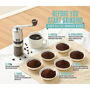GAVO Manual Coffee Grinder with Stainless Steel Burr - Coffee Grinder Manual with Adjustable Settings for Aeropress, Drip Coffee, Espresso, French Press, Turkish Coffee & More!