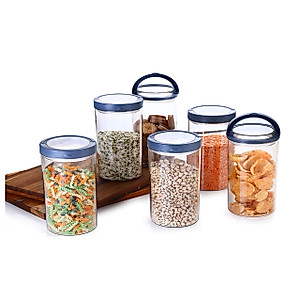 MACHAK Plastic Vaccume Smart Airtight Kitchen Storage Container Set, 900ml (Grey, Set of 10)