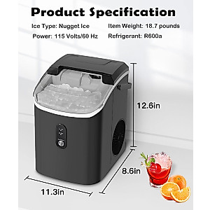 COWSAR Nugget Ice Maker Countertop, Chewable Pebble Ice 34Lbs Per Day, Crunchy Pellet Ice Cubes Maker Machine with Self Cleaning, Compact Portable Design for Home/Kitchen/RV/Office
