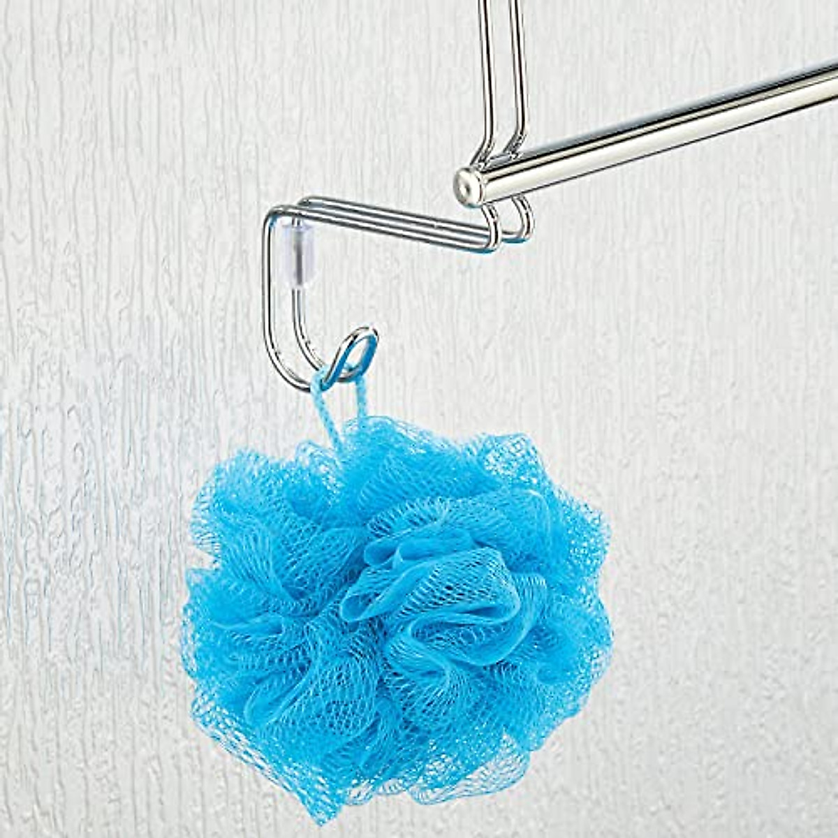 mDesign Adjustable Metal Over Door Towel Rack Holder for Shower and Bath, 3 Tier Rod Hanger with 2 Hooks for Bathroom - Hang Towel, Blanket, Washcloths, Loofahs, Sponges on Back of Door - Chrome