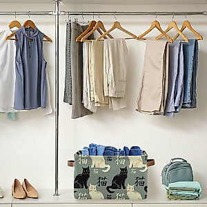 TropicalLife Funny Cats Asian Chinese Letter Storage Bin with Handle Collapsible Canvas Storage Basket Bag Cube Organizer for Bedroom Home Office Closet Shelve Clothes Toy,2PCS