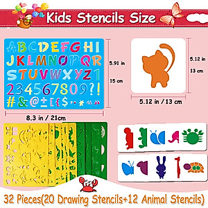 Stencils for Kids, 32 pcs Plastic Drawing Stencils Kits Animals Shape Stencils for Kids Boys Grils Crafts School Art Projects