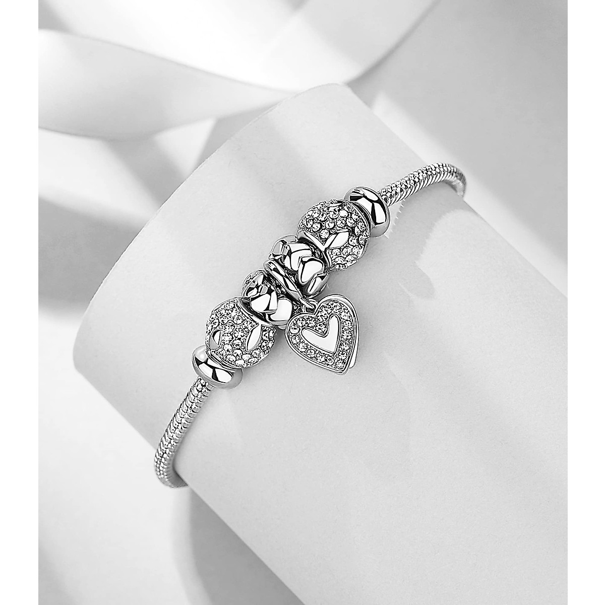 RIMAYZI 14K Gold Plated Charm Bracelet for Women, Women's Charm Symbol Bracelets, Gifts for Mother's Day, Mom, Her, Wife (Platinum Heart)