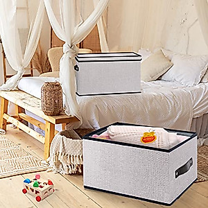 YheenLf Fabric Storage boxes,Storage Baskets for Shelves with Lids, Fabric Storage Bins with Handles, Decorative Linen Closet Organizers Boxes, Medium, LightGray, 1-Pack