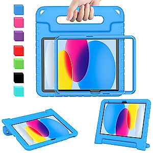 AVAWO iPad 10th Generation Case Kids 10.9 Inch 2022, iPad 10th Case with Built-in Screen Protector, Durable Shockproof Lightweight Protective Handle Stand 10.9" iPad 10th Gen Case Child Toddlers, Blue
