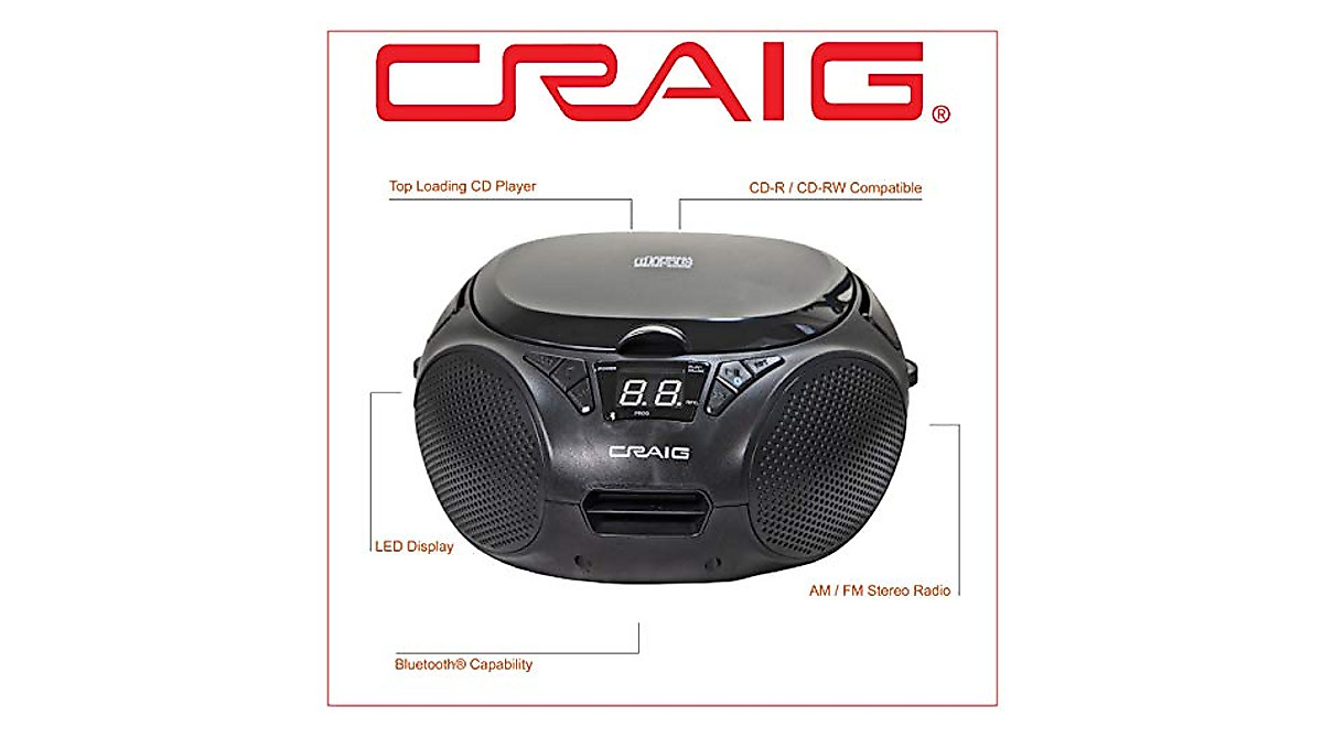 Craig Portable CD Boombox: Bluetooth, AM/FM Radio & CD Player