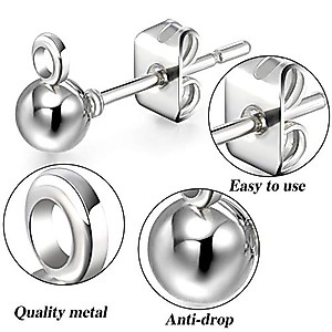 180 Pieces Ball Post Earring Stud with 200 Pieces Butterfly Ear Back Earrings with Loop for DIY Jewelry Making Findings, 4 mm 5 mm 6 mm (Silver, Gold)