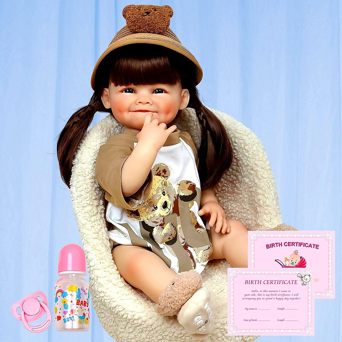DOLLHOOD Reborn Baby Dolls - 18-Inch Lifelike Realistic Full Realistic Vinyl Silicone Baby doll with Movable Arms and Legs Complete with Accessories Comes with a Birth CertitGreat Gift for Kids
