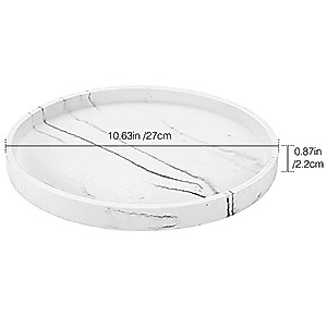 Emibele Vanity Tray, Resin Round Tray Decorative Storage Organizer for Bathroom Toilet Tank Bedroom Kitchen Countertop, Jewelry Storage Dresser Tray for Candle, Lotion Bottle, Cosmetics, Gravel White