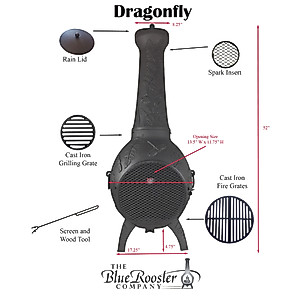 The Blue Rooster Dragonfly Cast Aluminum Chiminea in Charcoal
