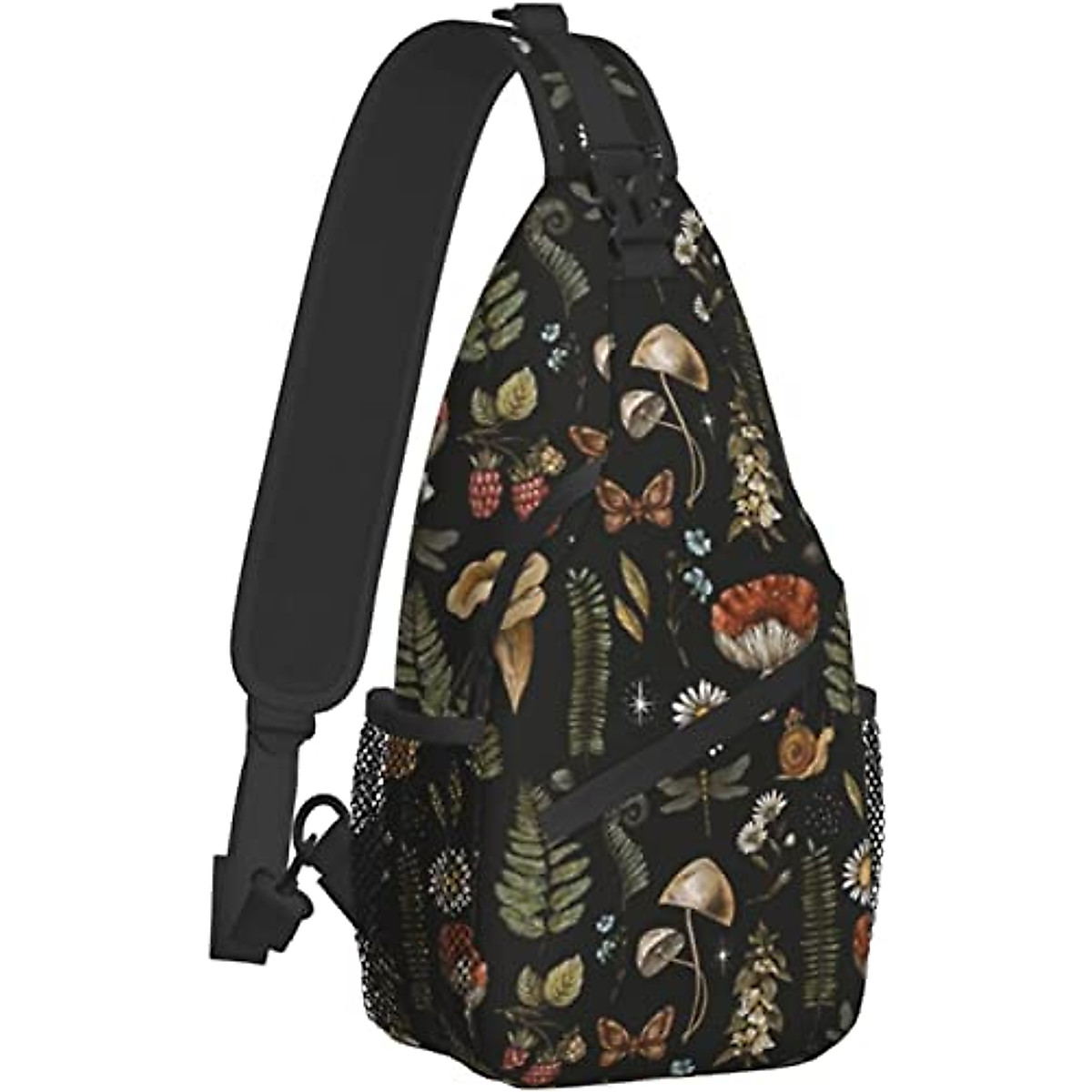 Sling Bag Vintage Magic Mushroom Leaf Forest Hiking Daypack Crossbody Shoulder Backpack Travel Chest Pack for Men Women