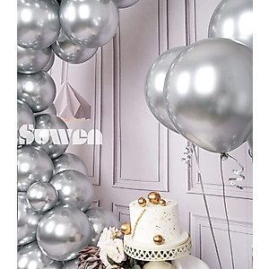 SUWEN Silver Metallic Balloons Kit 67PCS 10 Inch 5 Inch Different Sizes Latex Helium Shiny Chrome Silver Balloons for Birthday Graduation Anniversary Party Decorations
