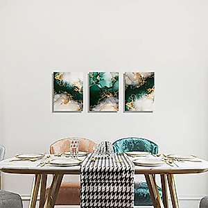 Emerald Green Wall Art,for Dining Room Bedroom Bathroom Living Room Wall Decor, Green and Gold Abstract Canvas Wall Art, Modern Glam Home Office Wall Decoration 12" X 16" X 3 Pieces