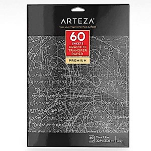 Arteza Graphite Transfer Paper, 9 x 13 Inches, 60 Sheets, Gray Carbon Paper for Tracing and Transferring Drawings onto Wood, Paper, Canvas, Arts & Crafts Projects