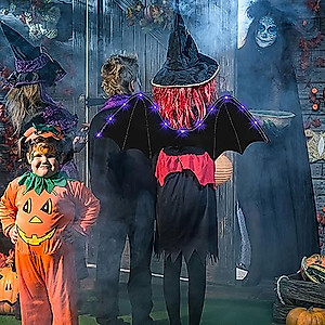 Lulu Home Bat Wings for Adults, Black Wings for Halloween Costume Vampire Witch Dress Up Role Play Props Party Decor (Lighted Wings for Adult)