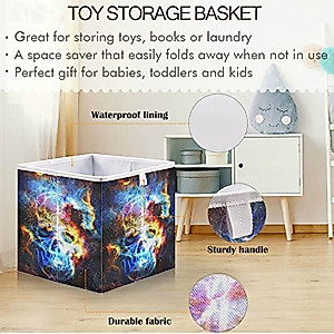 visesunny Square Shelf Basket Skull and Fractal Effect Storage Baskets Canvas Fabric Storage Boxes Foldable Nursery Basket for Clothes,Books,Toys,Shelves,Gifts