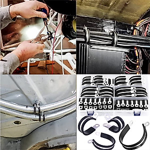 56PCS Large Cable Clamps Assortment Kit,304Stainless Steel Rubber Coated Cushioned Insulated Cable Clamps,Automotive Wire Clamps, Loop Pipe Clamps in 7 Sizes—3/4" 7/8" 1" 1-1/4" 1-1/2" 1-3/4" 2"